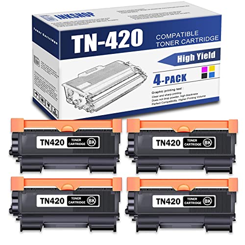 TN420 Compatible TN-420 Black Toner Cartridge Replacement for Brother TN-420 DCP-7060D DCP-7065DN Intellifax 2840 MFC-7240 HL-2130 HL-2132 Toner.(4 Pack)