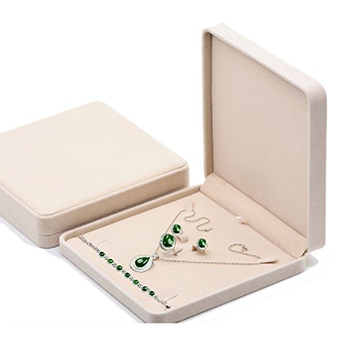 JunningGor Jewelry Set Velvet Box Necklace Earring Ring Necklace Bracelet Gift Display Case Wedding Jewelry Storage Holder (Beige)