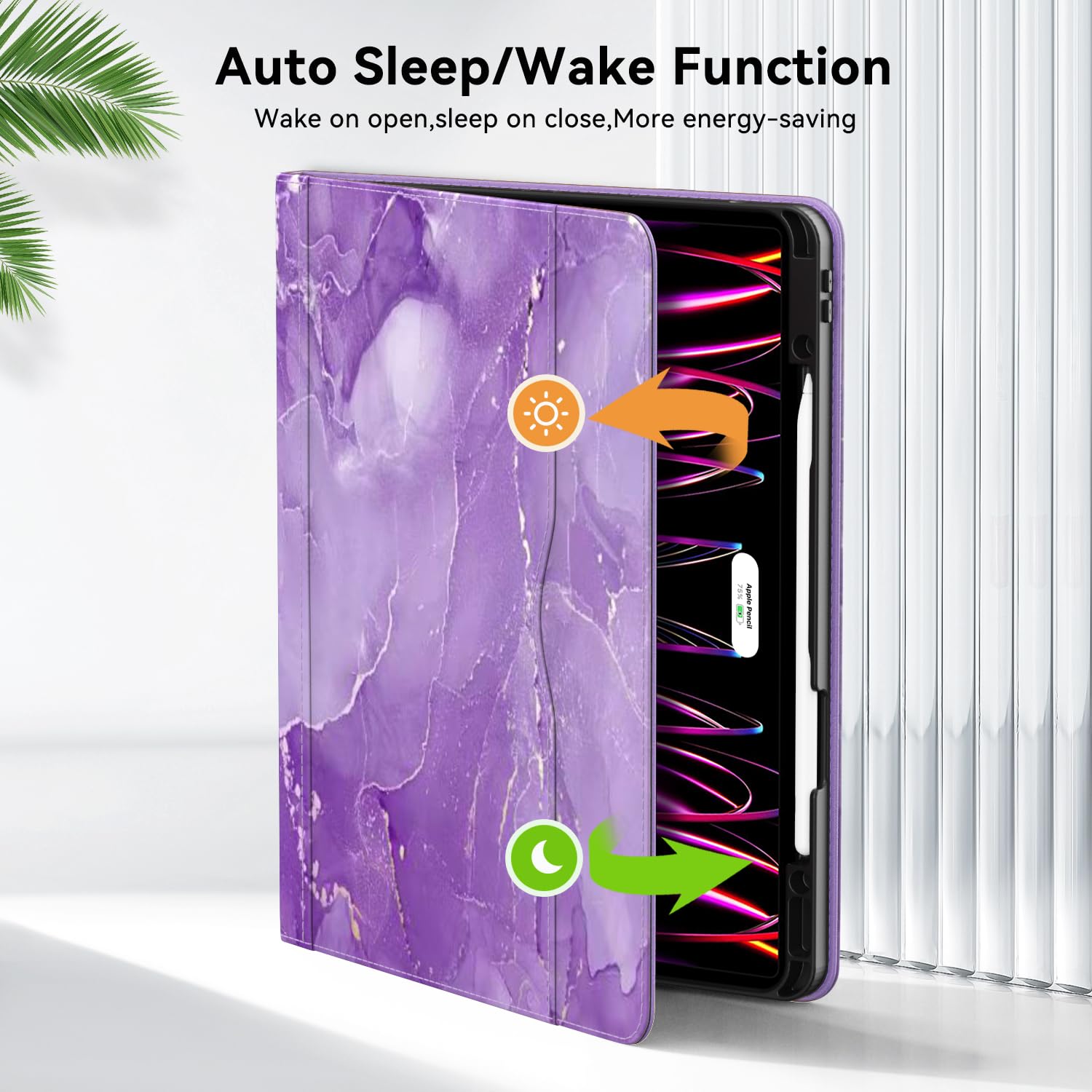 Zonefoker Case for New iPad Pro 12.9 inch 6th/5th/4th/3rd Generation 2022/2021/2020/2018, 12.9'' ipad Pro Leather Folio Protective Cover 6/5/4/3 Gen with Pencil Holder, Auto Wake/Sleep, Marble Purple