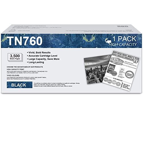 TN-760 TN760 Toner Cartridge High Yield Black - YOIS Compatible TN 760 Toner Cartridge Replacement for Brother TN760 MFC-L2710DW L2750DW DCP-L2550DW HL-L2390DW L2395DW L2370DW/DWXL Printer (TN760 1PK)