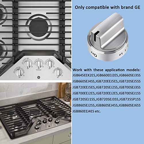 WB03X24818 Gas Stove Knobs Stainless Steel Look Plastic Range Burner Control Knobs, Compatible for GE Range Gas Stove Knob, Replacements PS11729081(5packs)