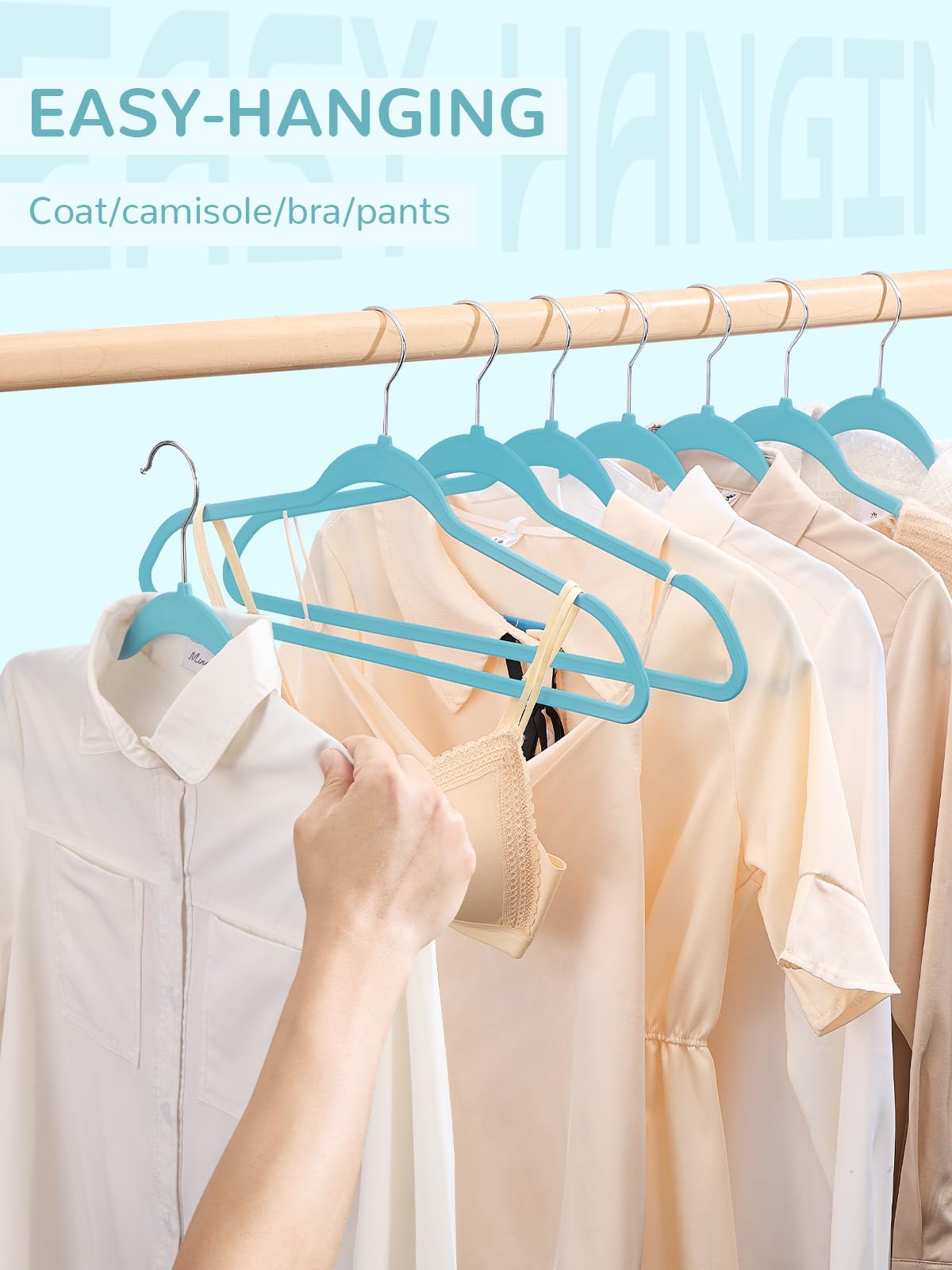 HOUSE DAY 20 Pack Plastic Hangers, Aqua Hangers Extra Wide Hangers with 360 Swivel Hook, Space Saving Hangers for Shirts, Pants, Heavy Duty Hangers for Coat, Suit