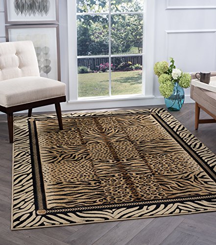 Savannah Contemporary Animal Beige Rectangle Area Rug, 8' x 10'