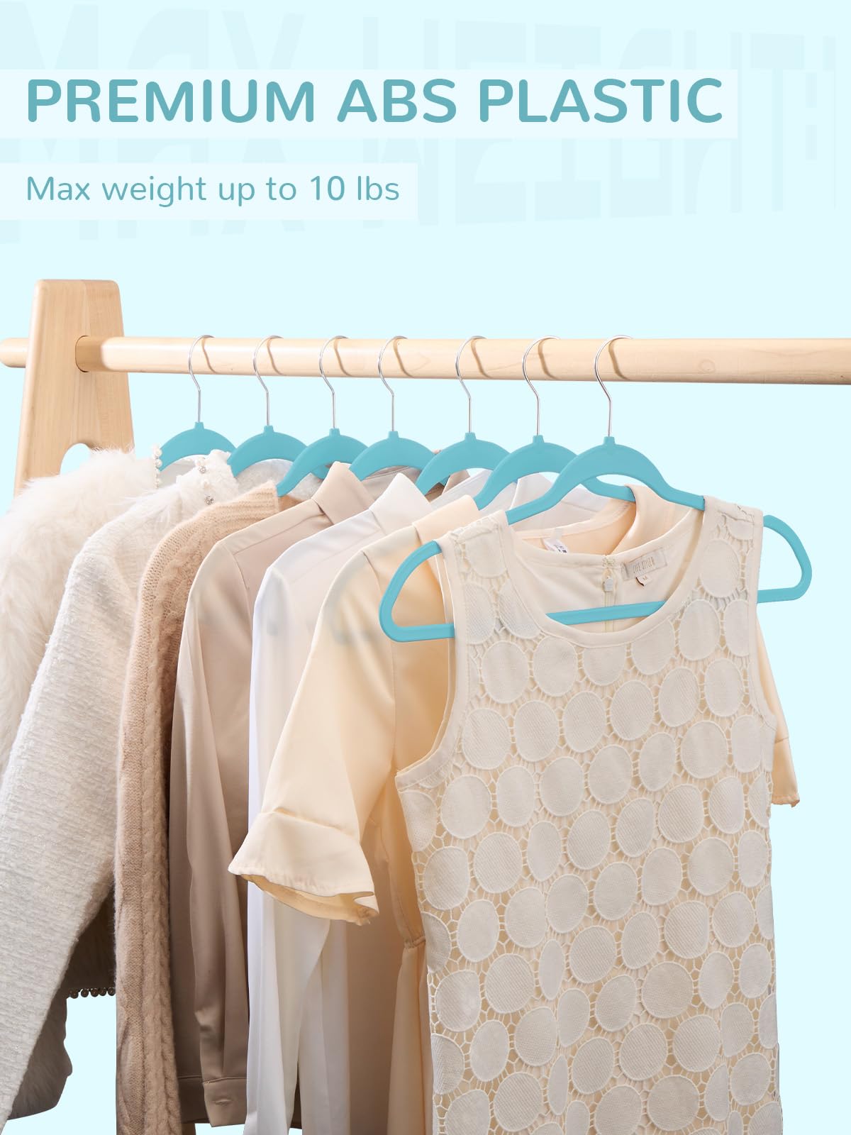 HOUSE DAY 20 Pack Plastic Hangers, Aqua Hangers Extra Wide Hangers with 360 Swivel Hook, Space Saving Hangers for Shirts, Pants, Heavy Duty Hangers for Coat, Suit