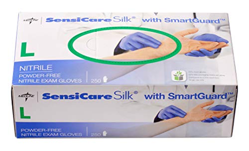 Medline MDS2586H SensiCare Silk Nitrile Exam Gloves, Disposable Gloves with Smartguard Film, Large, Blue (Pack of 250)
