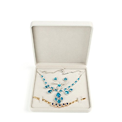 JunningGor Jewelry Set Velvet Box Necklace Earring Ring Necklace Bracelet Gift Display Case Wedding Jewelry Storage Holder (Beige)