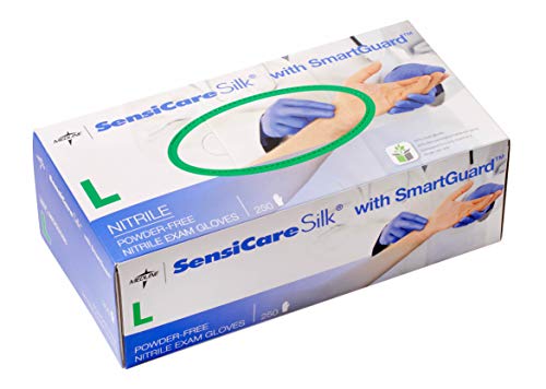 Medline MDS2586H SensiCare Silk Nitrile Exam Gloves, Disposable Gloves with Smartguard Film, Large, Blue (Pack of 250)