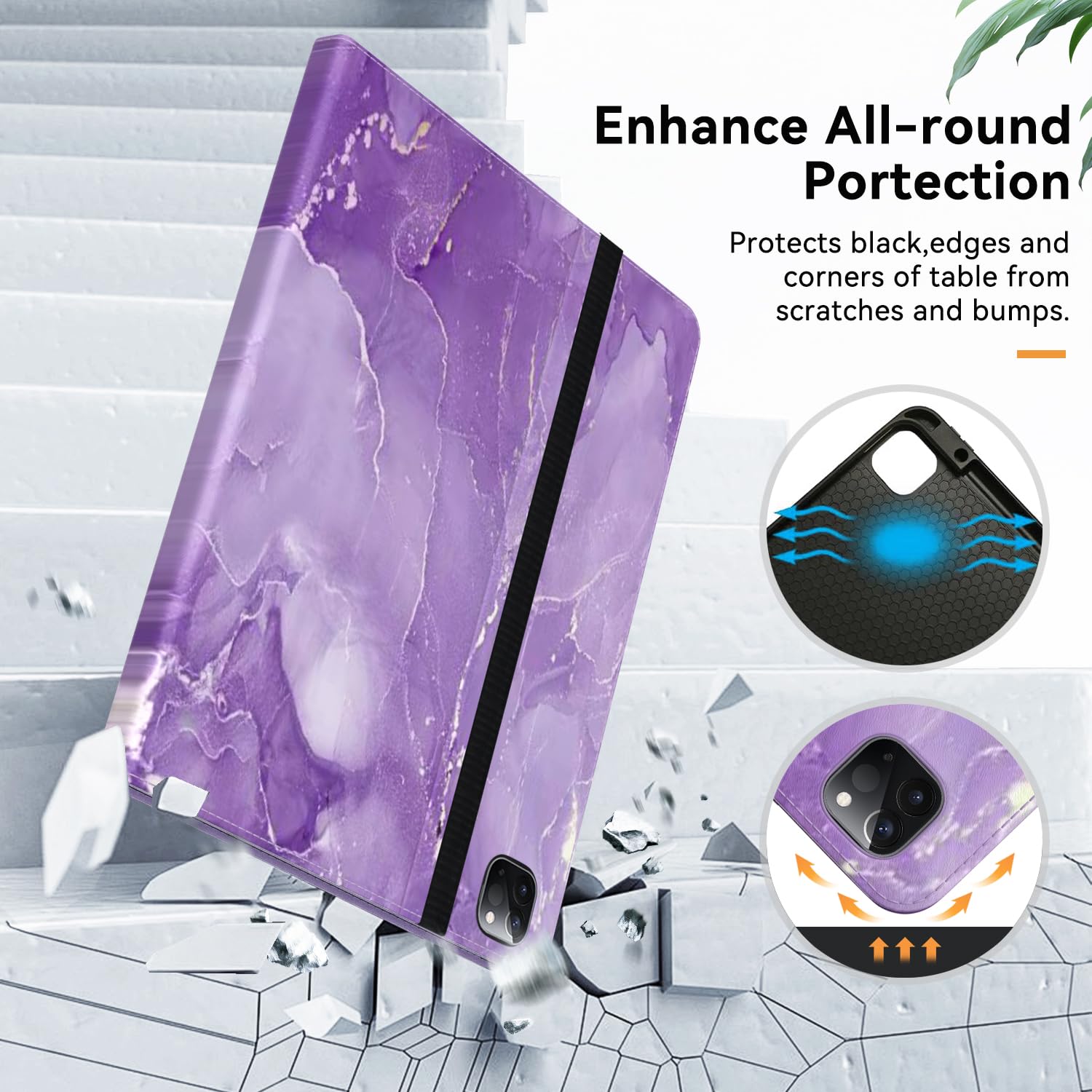 Zonefoker Case for New iPad Pro 12.9 inch 6th/5th/4th/3rd Generation 2022/2021/2020/2018, 12.9'' ipad Pro Leather Folio Protective Cover 6/5/4/3 Gen with Pencil Holder, Auto Wake/Sleep, Marble Purple