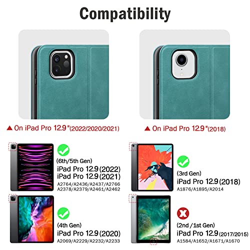 auaua Case for iPad Pro 12.9 6th/5th/4th/3rd Generation 2022/2021/2020/2018, Slim Durable Leather Stand Cover with Pencil Holder, Auto Sleep/Wake (Green)