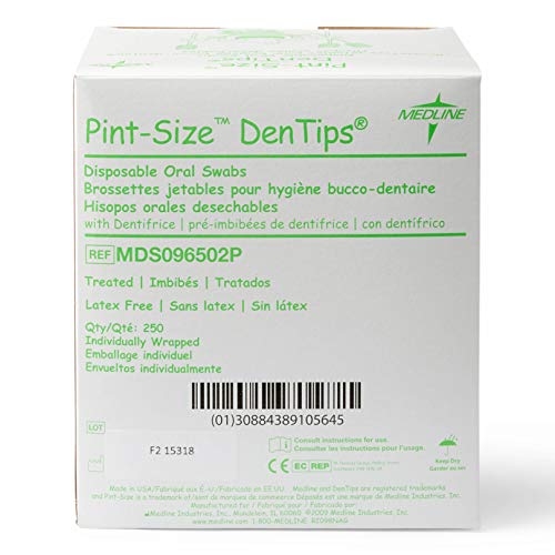 Medline Dentips Disposable Oral Swabsticks, Adult Mint Treated, Green, 500 Count