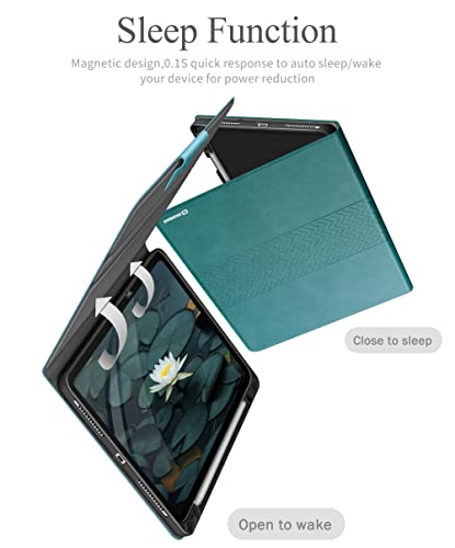 auaua Case for iPad Pro 12.9 6th/5th/4th/3rd Generation 2022/2021/2020/2018, Slim Durable Leather Stand Cover with Pencil Holder, Auto Sleep/Wake (Green)