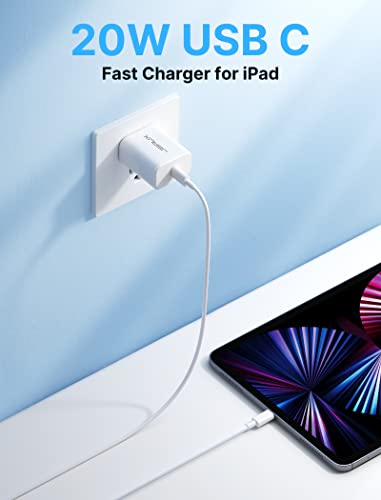 20W USB C Fast Charger Compatible with iPad Pro 12.9, iPad Pro 11 inch 2021/2020/2018, iPad Air 5th/4th 10.9 inch 2022/2020, iPad Mini 6, PD Wall Charger with 6.6FT USB C to C Charging Cable