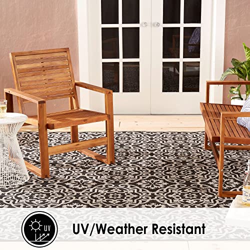 Nicole Miller New York Patio Country Danica Transitional Geometric Indoor/Outdoor Area Rug, Black/Grey, 1'9"x2'11"