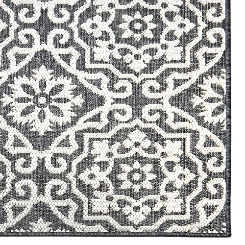 Nicole Miller New York Patio Country Danica Transitional Geometric Indoor/Outdoor Area Rug, Black/Grey, 1'9"x2'11"