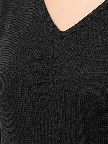 Fruit of the Loom Women's Waffle V-Neck Top and Flannel Pant Sleep Set, Black/Berry Plaid, Medium