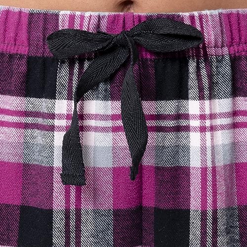 Fruit of the Loom Women's Waffle V-Neck Top and Flannel Pant Sleep Set, Black/Berry Plaid, Medium