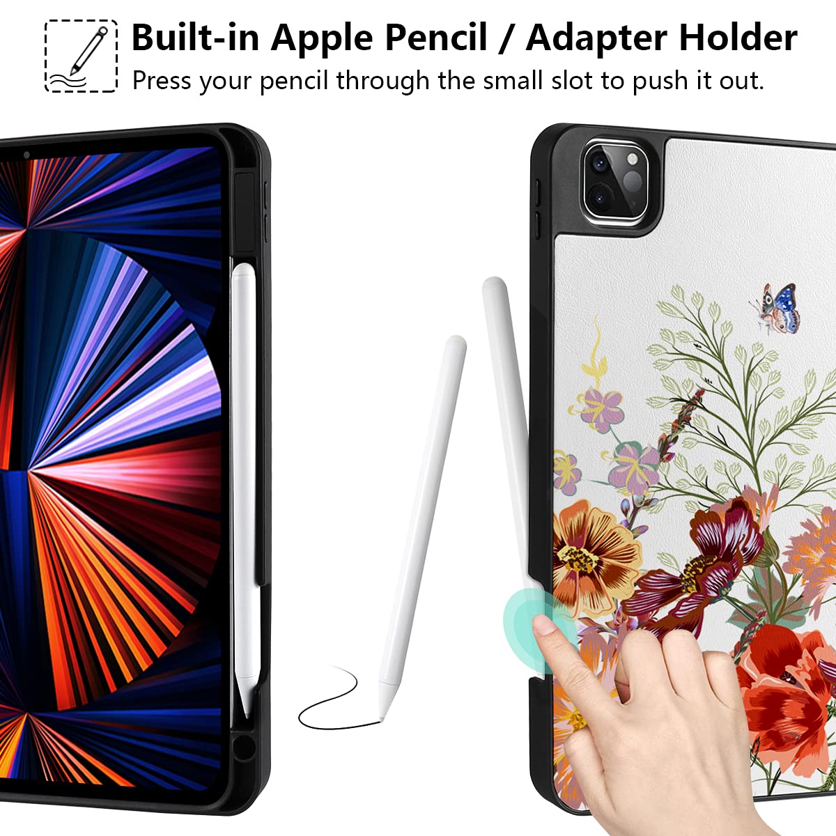 DONGKE Floral Design Case for iPad Pro 12.9 inch 6th, 5th, 4th, 3rd Gen with Pencil Holder, Auto Wake/Sleep, and Stand