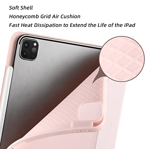 SIWENGDE Cases for iPad Pro 12.9 Case 6th/5th/4th Generation (2022/2021/2020) with Pencil Holder [Apple Pencil Wireless Charging] Soft TPU Smart Tri-fold Stand Protective Cover(Pink)