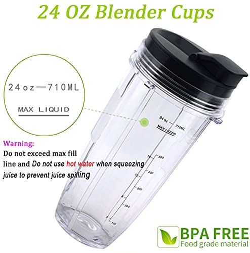 Replacement 24oz Nutri Ninja Blender Cup with Sip & Seal Lid For BL450 BL454 BL456 BL480 BL482 BL640 BL642 BL682 BN751 BN801 Foodi SS101 SS351 SS401 Ninja Blender Auto IQ Blade, 2-Pack