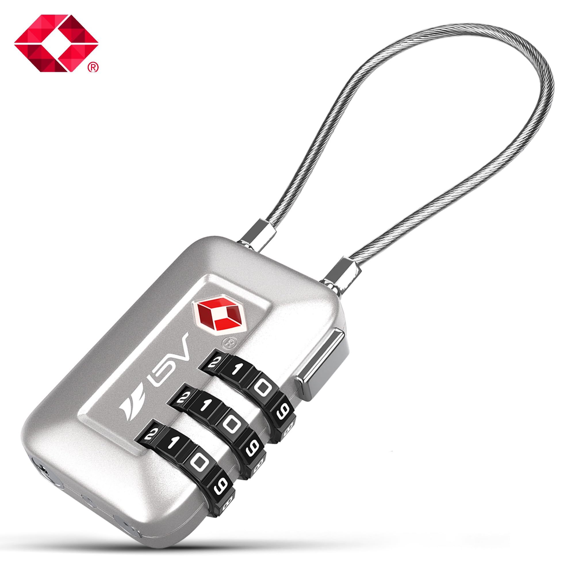 TSA Accepted Luggage Travel Lock, Set-Your-Own Combination Lock for School Gym Locker, Luggage Suitcase Baggage Locks, Filing Cabinets, Toolbox, Case (Silver, 1 Pack)