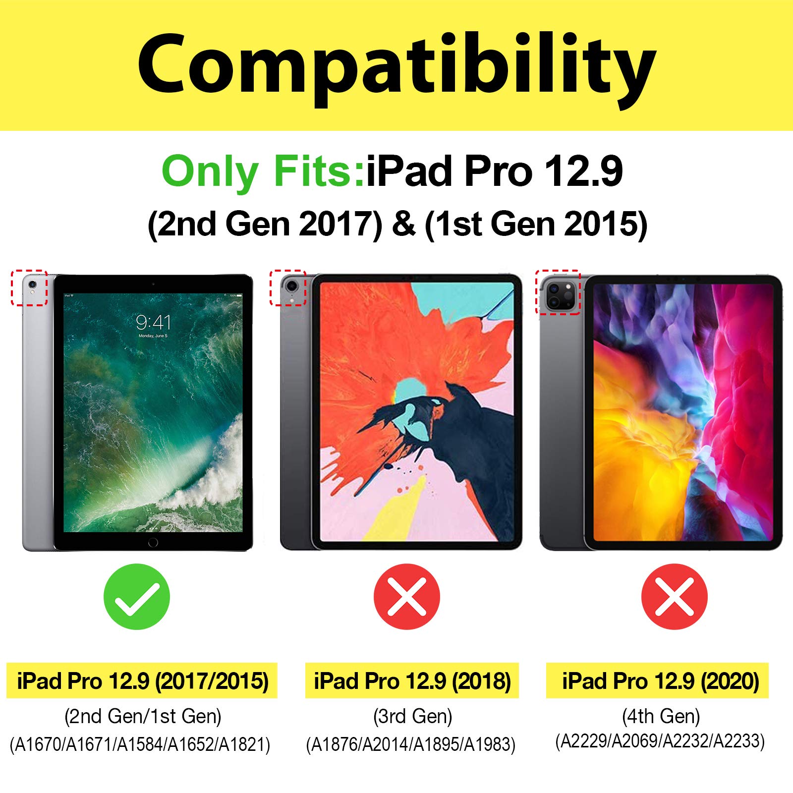 ProCase Cover for iPad Pro 12.9 2017/2015 (Old Model, 2nd & 1st Gen), Slim Stand Protective Folio Case Smart Cover for iPad Pro 12.9 Inch 2nd Gen 2017 / iPad Pro 12.9 Inch 1st Gen 2015 -Black