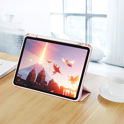 SIWENGDE Cases for iPad Pro 12.9 Case 6th/5th/4th Generation (2022/2021/2020) with Pencil Holder [Apple Pencil Wireless Charging] Soft TPU Smart Tri-fold Stand Protective Cover(Pink)