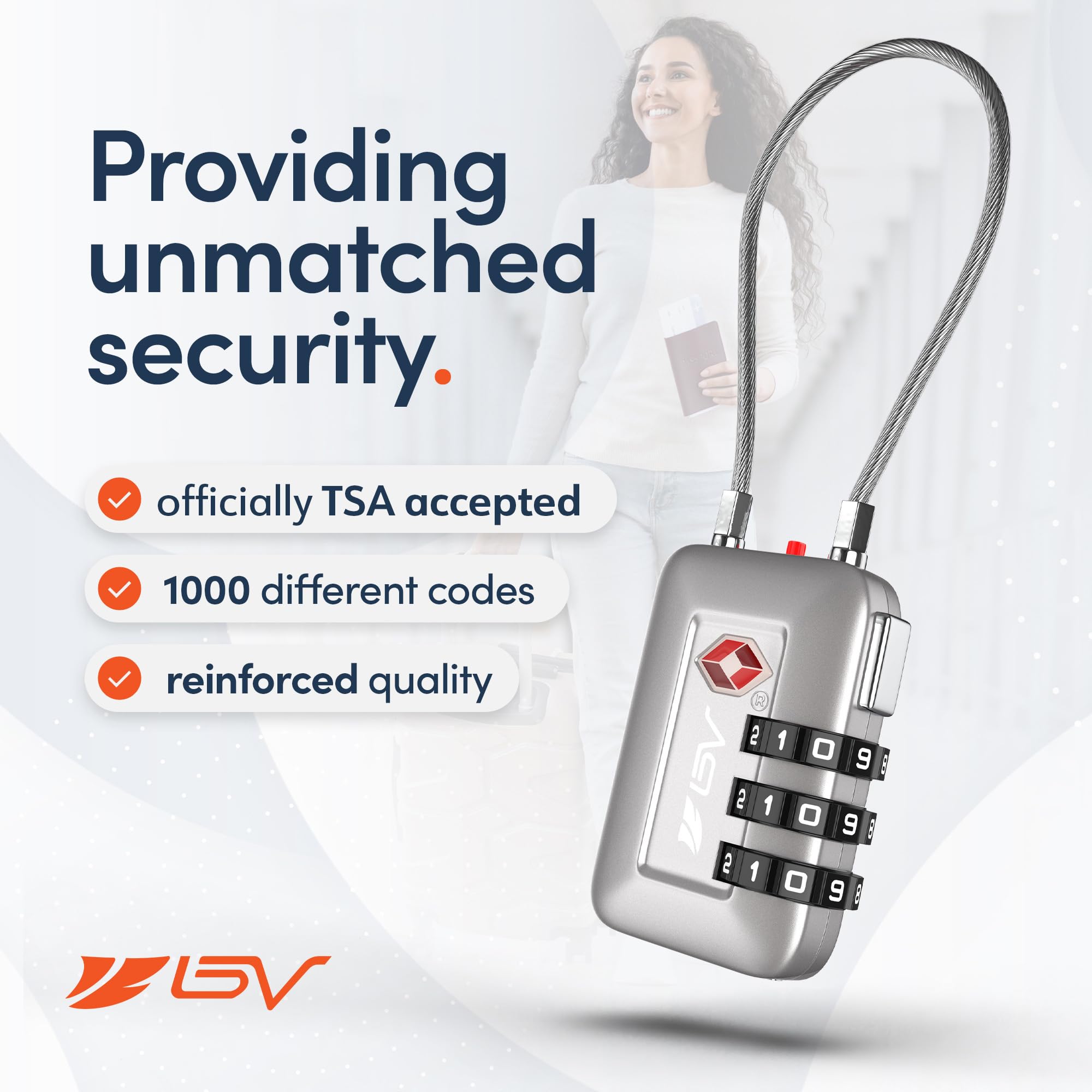 TSA Accepted Luggage Travel Lock, Set-Your-Own Combination Lock for School Gym Locker, Luggage Suitcase Baggage Locks, Filing Cabinets, Toolbox, Case (Silver, 1 Pack)