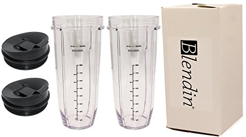 Blendin 32 Ounce Cup with Sip N Seal Lids - Replacement Jar Compaible with Nutri Ninja Auto-iQ 1000W and Duo Blenders - Premium Blender Cups Replacement (2 Pack)
