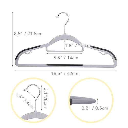 Non Slip Hangers 20 Pack, Clothes Plastic Hangers, Thin Hangers Plastic, Hangers Non Slip, Heavy Duty Hangers, 360° Swivel Space Saving Hangers with Clothes Hooks for Shirts, Pants, Dress (Grey)