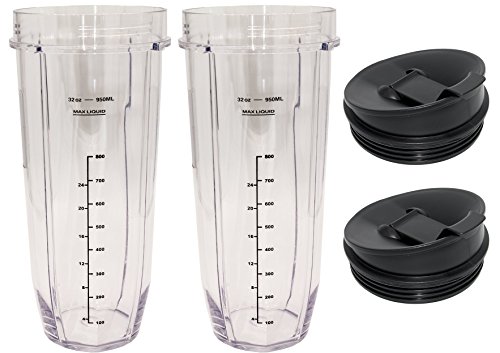 Blendin 32 Ounce Cup with Sip N Seal Lids - Replacement Jar Compaible with Nutri Ninja Auto-iQ 1000W and Duo Blenders - Premium Blender Cups Replacement (2 Pack)