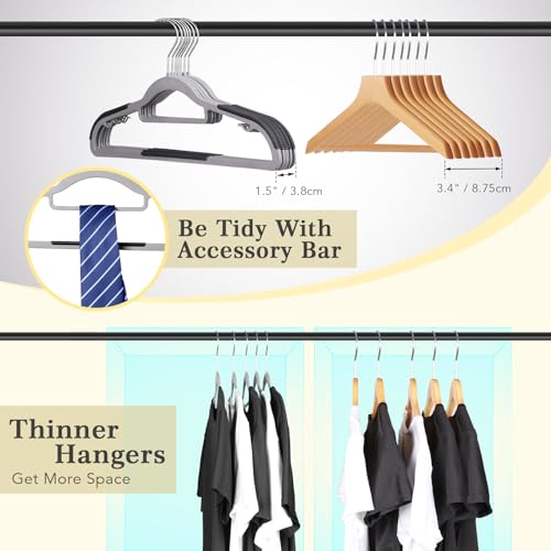 Non Slip Hangers 20 Pack, Clothes Plastic Hangers, Thin Hangers Plastic, Hangers Non Slip, Heavy Duty Hangers, 360° Swivel Space Saving Hangers with Clothes Hooks for Shirts, Pants, Dress (Grey)