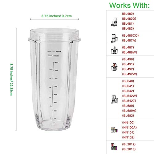Blendin 32 Ounce Cup with Sip N Seal Lids - Replacement Jar Compaible with Nutri Ninja Auto-iQ 1000W and Duo Blenders - Premium Blender Cups Replacement (2 Pack)