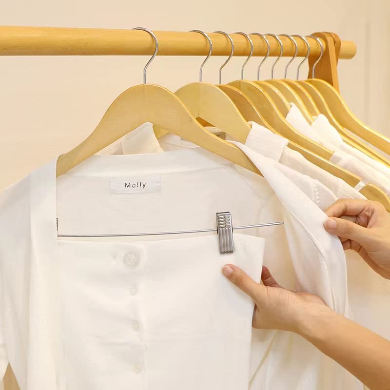 10 Pack Wooden Hangers with Clips Suit/Jacket/Skirt/Coat/Dress/Blouse (Natural)
