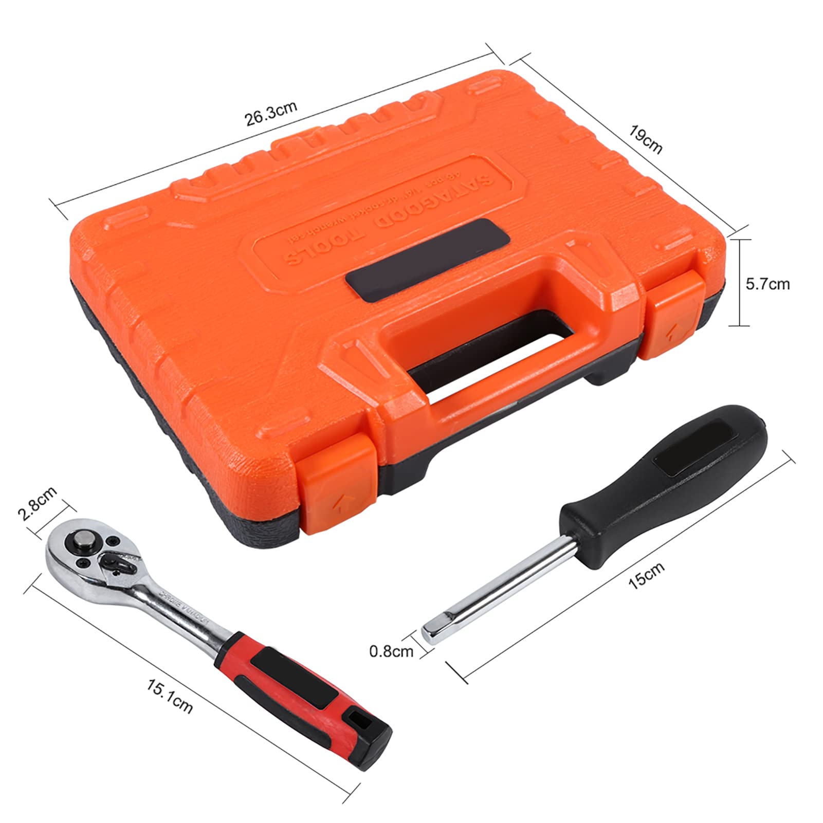 GOTOTOP 46 Piece Socket Wrench Set 1/4 Drive Metric Extension Bar with Box, CR V Steel