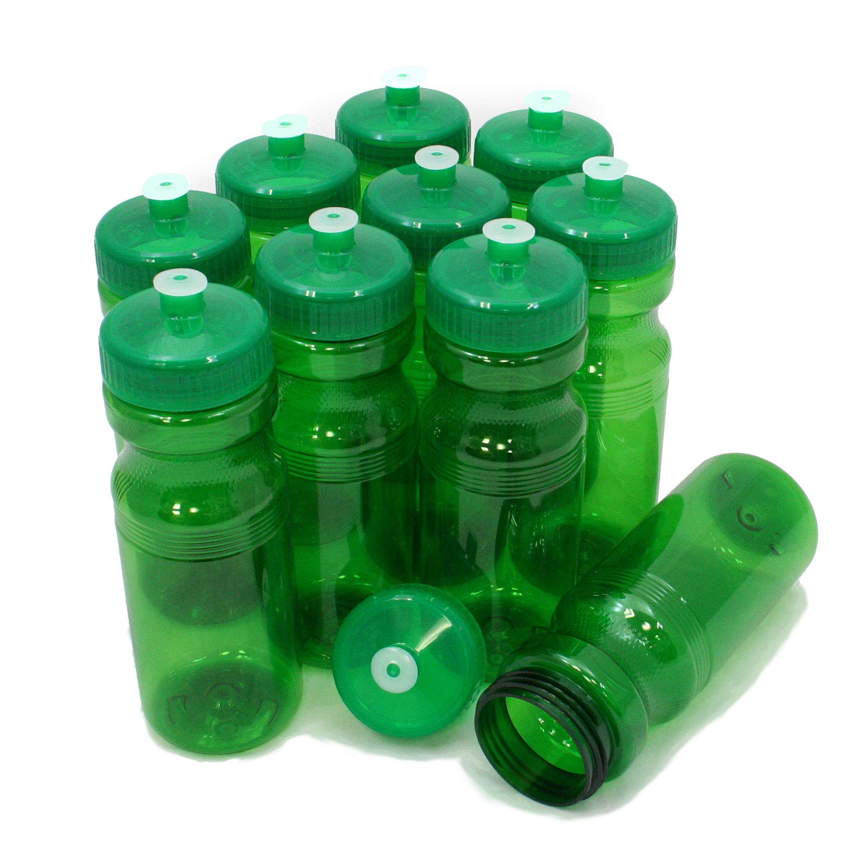 Rolling Sands 24 Ounce BPA-Free Green/Green Plastic Water Bottles, Set of 10, Made in USA