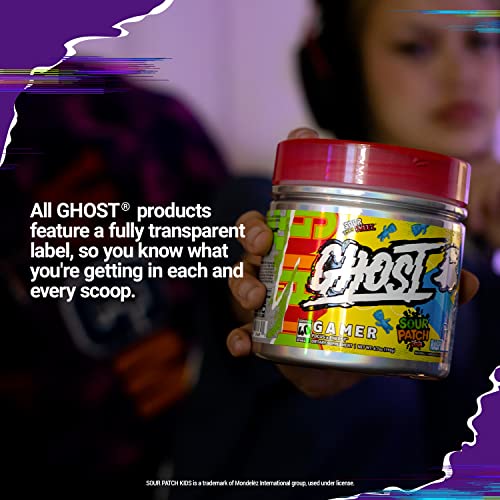 GHOST Gamer: Energy and Focus Support Formula - 40 Servings, Sour Patch Kids Blue Raspberry - Brain-Boosting Nootropics & Natural Caffeine for Attention, Accuracy & Reaction Time - Vegan, Gluten-Free