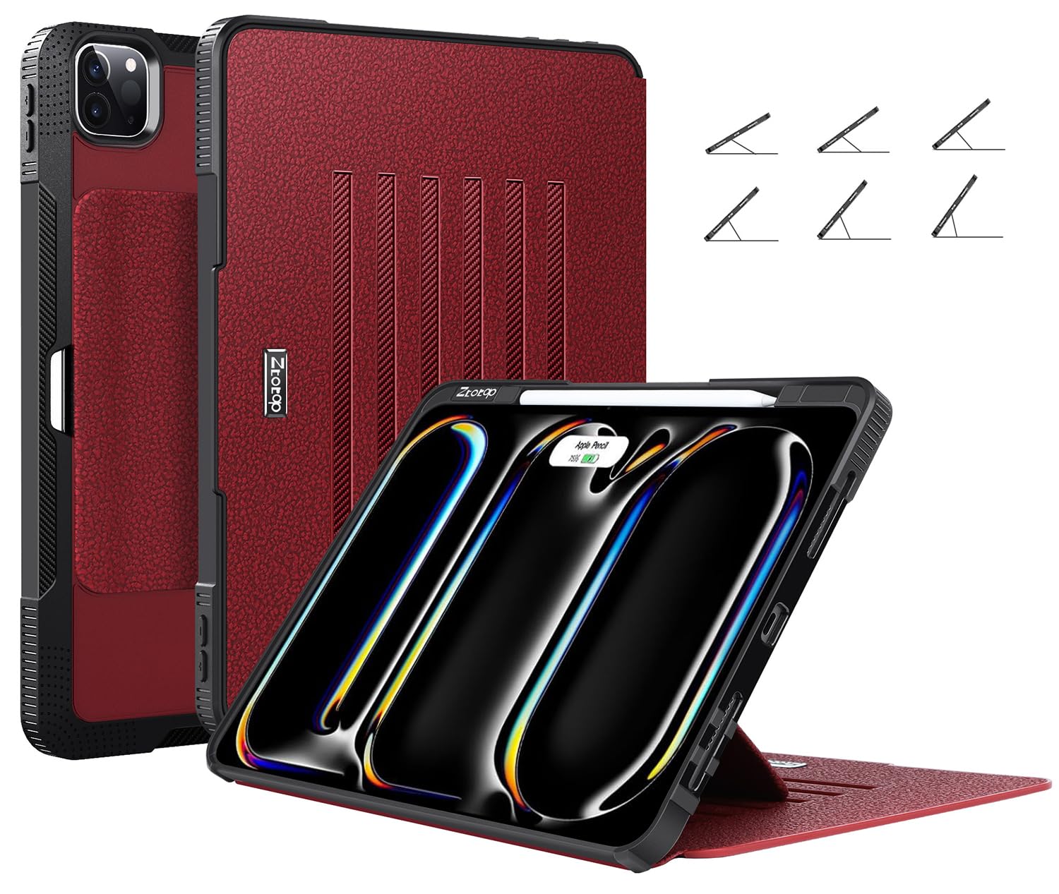 ZtotopCases for New iPad Pro 13 Inch Case 7th Gen M4(2024)/ Pro 12.9 Inch 6th/5th/4th Generation 2022/2021/2020, [6 Magnetic Stand Angles] Protective Cover with Pencil Holder, Auto Wake/Sleep, Red