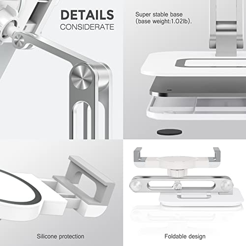 Lucrave Tablet Stand Holder for Desk, Adjustable Aluminum 360 Degree Rotating Desktop Mount Dock Compatible with iPad Pro 9.7, 10.5, 12.9, Air, Mini, Kindle, Galaxy Tab, E-Reader (4-13"), Silver