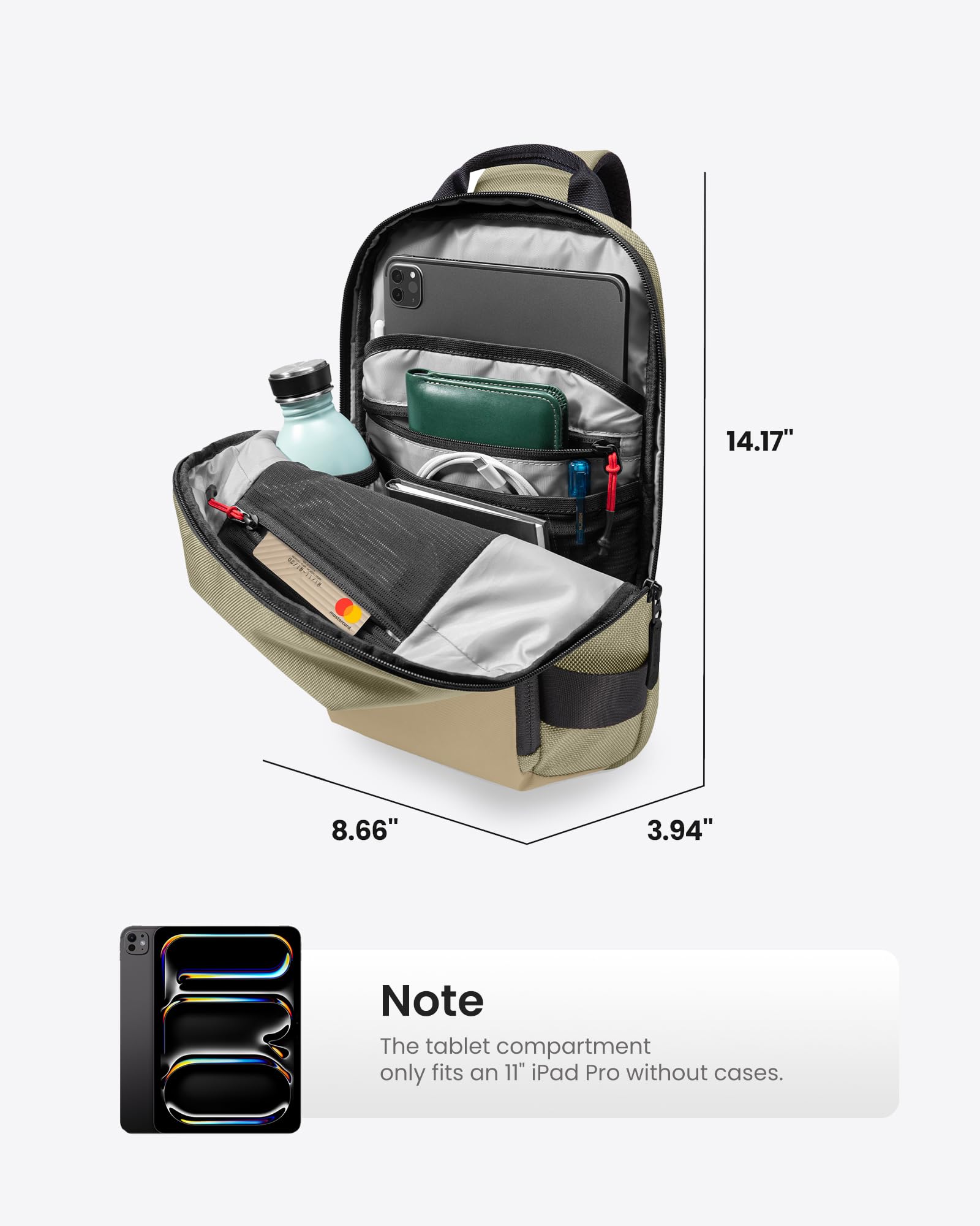 tomtoc Compact EDC Sling Bag, Chest Shoulder Crossbody Bag for 11 inch 2025 iPad A16, iPad Air M3&M2, iPad Pro M4, M2&M1, Nintendo Switch/OLED, Slim Lightweight Daypack for Daily Use - XS Size
