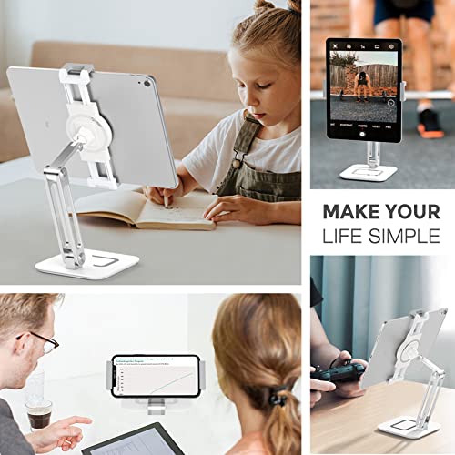 Lucrave Tablet Stand Holder for Desk, Adjustable Aluminum 360 Degree Rotating Desktop Mount Dock Compatible with iPad Pro 9.7, 10.5, 12.9, Air, Mini, Kindle, Galaxy Tab, E-Reader (4-13"), Silver