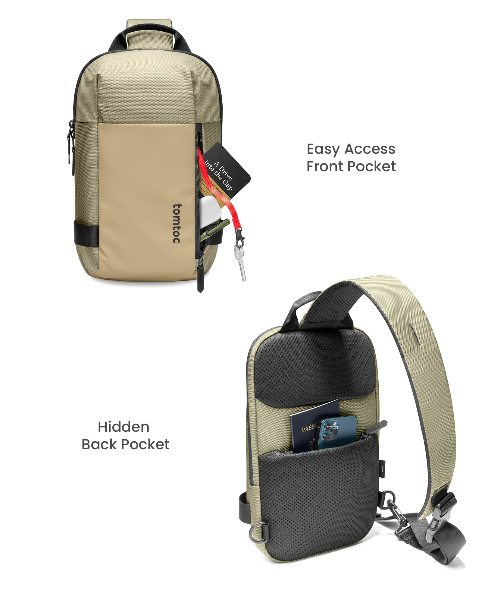 tomtoc Compact EDC Sling Bag, Chest Shoulder Crossbody Bag for 11 inch 2025 iPad A16, iPad Air M3&M2, iPad Pro M4, M2&M1, Nintendo Switch/OLED, Slim Lightweight Daypack for Daily Use - XS Size
