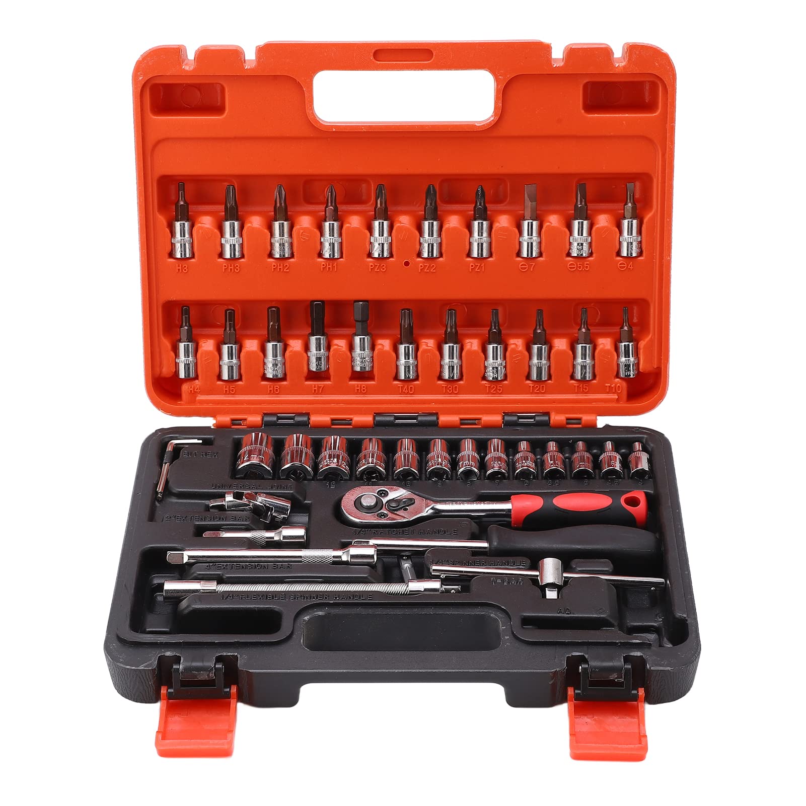 GOTOTOP 46 Piece Socket Wrench Set 1/4 Drive Metric Extension Bar with Box, CR V Steel