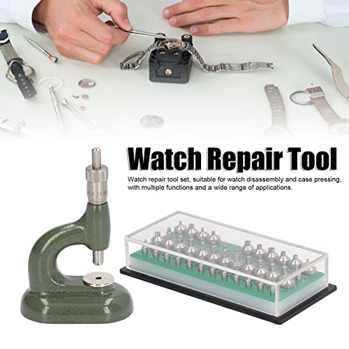 ViaGasaFamido Watch Press Tool Kit 48Pcs Dies Watch Repair Tool Watch Opener Watch Back Case Closer Watchmaker Jewelling Tool Aluminum Alloy Green with Storage Box