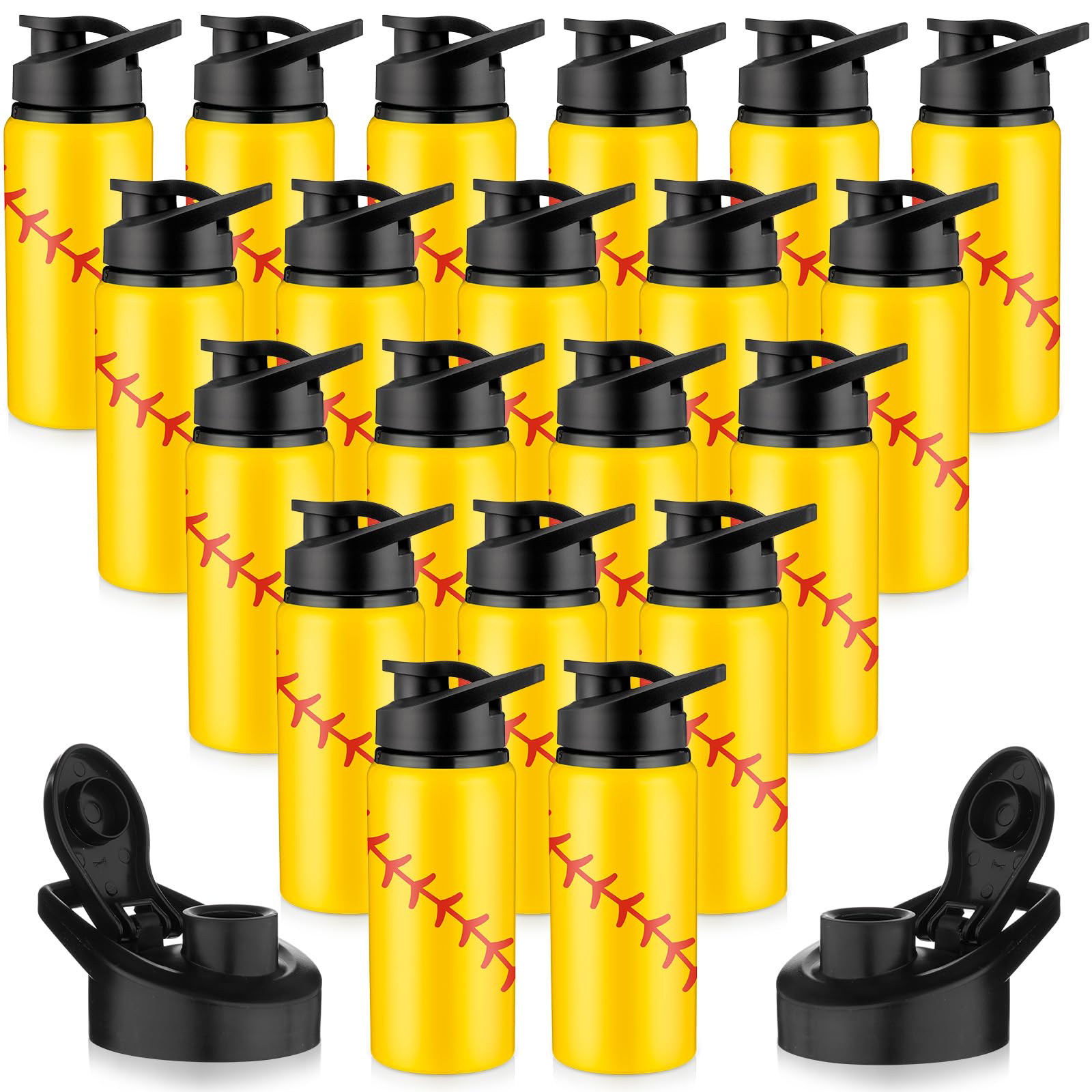 Yaomiao 20 Pcs Softball Water Bottles Aluminum Softball Gifts Tumbler Snap Lid Leak Proof Baseball Sports Bottle Baseball Accessories for Gym Sports Travel Coffee Friends Men Girls (17 oz)