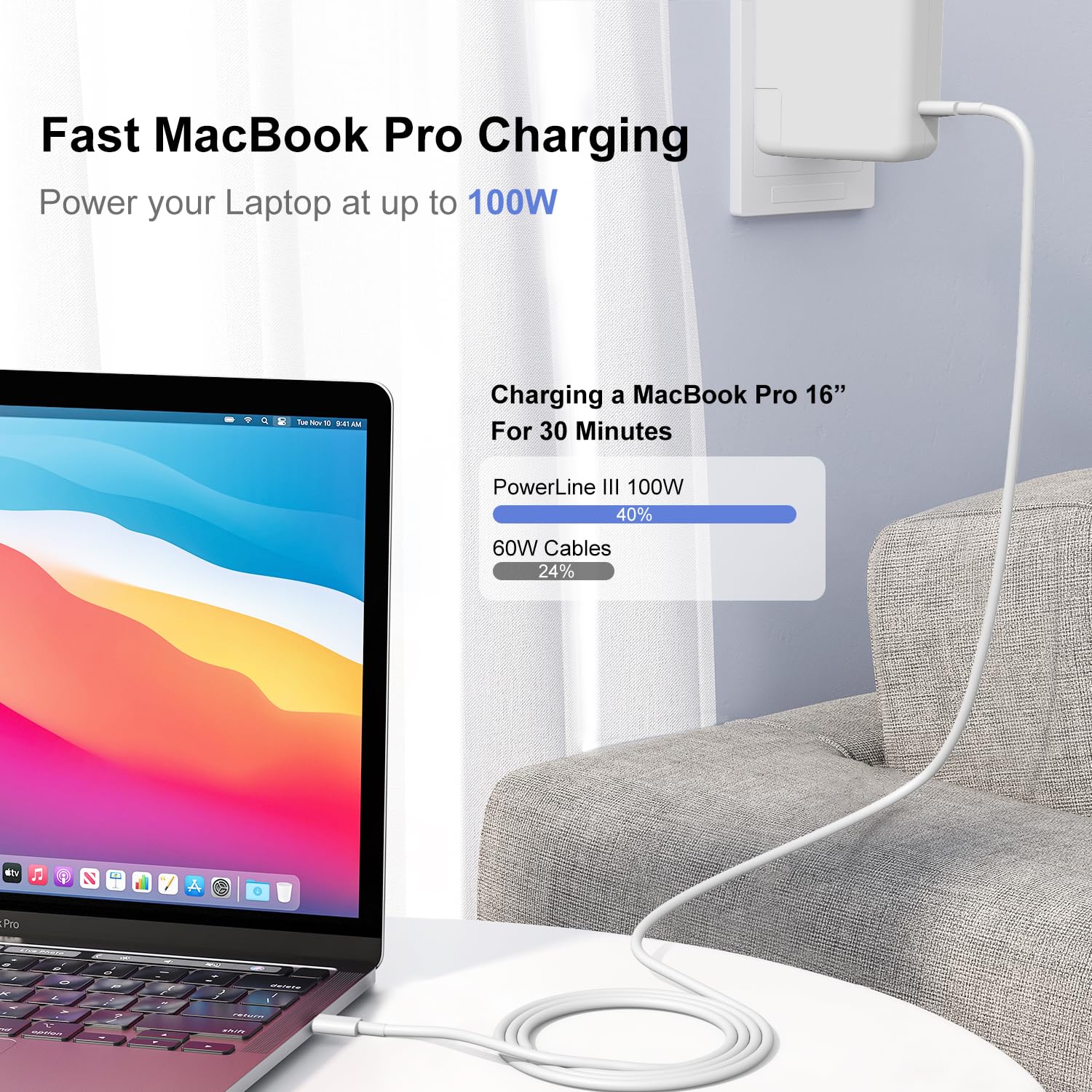 Hzevn Genuine 100w Extra Long USB C to USB C Cable for Apple MacBook Pro/Air Charger,6Ft+10 Ft 20v 5a Supper Fast USB c Charging Cable for iPhone 16/15 Pro Max iPad Pro 12.9 11 inch (MFi Certified)