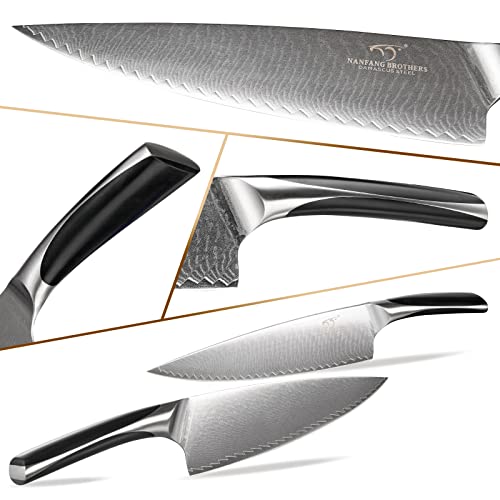 NANFANG BROTHERS Knife Set, 15-Piece Damascus Kitchen Knife Set with Block, ABS Ergonomic Handle for Chef Knife Set, Knife Sharpener and Kitchen Shears, Knife Block Set