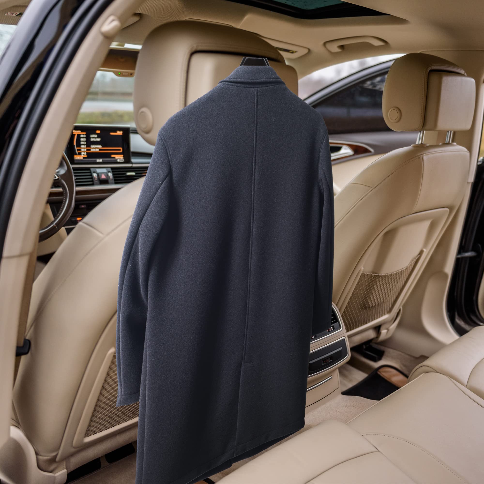 GLAM Wooden car Hanger - Shirt, Suit, Jacket, Coat Hanger for Car Seat Headrest - Premium Solid Wood & Metal - Black