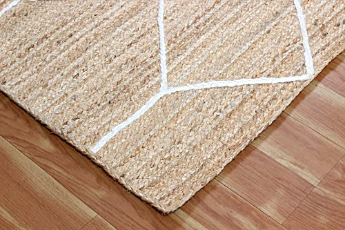 Casavani Indian Handmade Natural Fiber Rug Geometric Beige & White 3x5 Ft Rectangular Shape Jute Rug Best Uses For Bedroom,Dining Room & Loundry Room 11x11 Feet Square