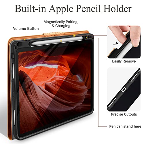 auaua Case for iPad Pro 12.9 6th/5th/4th/3rd Generation 2022/2021/2020/2018, Slim Durable Leather Stand Cover with Pencil Holder, Auto Sleep/Wake (Brown)