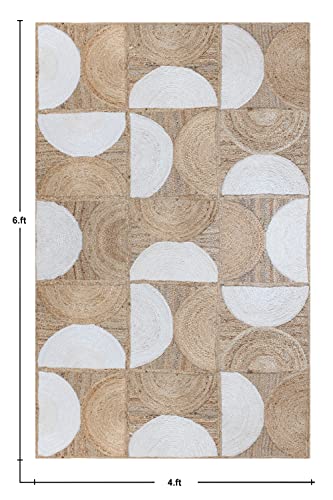 Casavani Indian Hand Braided Rag Rug Geometric Beige & White 3x5 Ft Rectangular Shape Jute Rug Home/Office Doormat Rugs For Bedroom,Dining Room & Kitchen 11x11 Feet Square
